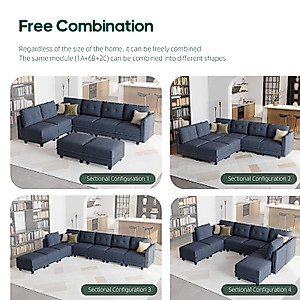 LLappuil Modular Sectional Sofa with Storage U Shaped Couch with Reversible Chaise Luxury Velvet Sofas for Living Room 4 Seats with 3 Ottomans Denim Blue