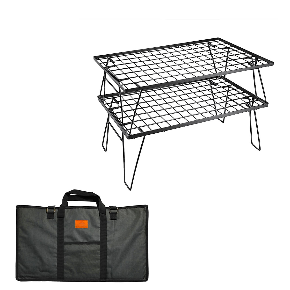 camping moon 2Pcs Outdoor Folding Multipurpose Storage Rack with Carrying Bag, Steel Plating Black T-230-2T