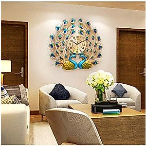 Wall Clock Peacock Wall Clock European Peacock Home Decor Wall Clock Living Room Mute Clock Watch Bedroom,Green
