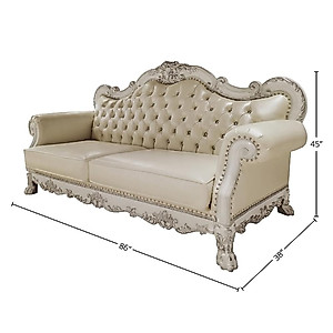 Acme Furniture Dresden Upholstered Faux Leather Sofa with 4 Pillows in White