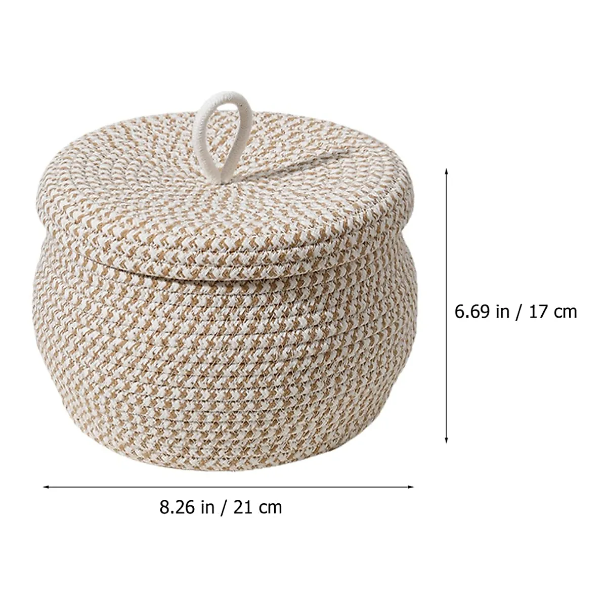 MARURY Round Basket with Lid for Storage, Decorative Basket Cotton Rope Woven Basket with Lid Living Room Bedroom Basket