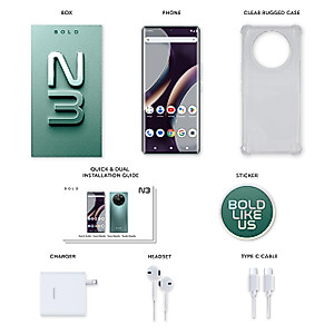 BLU Bold N3 | 2023 | 5G | 3-Day Battery | Unlocked | 6.78” FHD+3D AMOLED Display | 256/8GB | Triple AI 50MP | NFC Capable | US Version | US Warranty | Sage Green