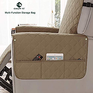 CHUN YI Recliner Chair Cover Reversible Small Recliner Slipcover for Dogs Seat Width to 25 Inch Washable Recliner Chair Protector with Elastic Adjustable Strap for Kids and Pets (Small, Khaki)