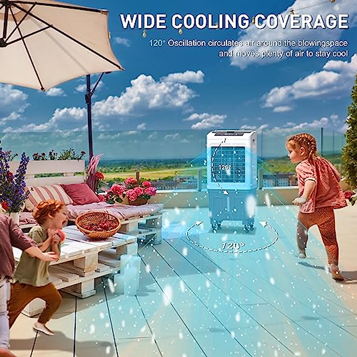 ALPACA Portable Evaporative Air Cooler 3 in 1 Swamp Cooler with Remote Control, 5.3 Gal Water Tank, 3 Speed Cooling Fan, 4 Ice Packs, Portable Air Conditioner Auto Oscillation for Room, Home & Office