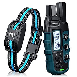 Bousnic Dog Shock Collar - 3300Ft Dog Training Collar with Remote for 5-120lbs Small Medium Large Dogs Rechargeable Waterproof e Collar with Beep (1-8), Vibration(1-16), Safe Shock(1-99) Modes (Blue)
