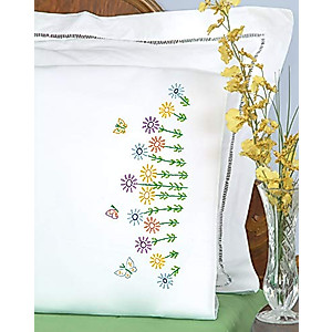 Jack Dempsey Needle Art Field of Flowers Pillowcases for Embroidery, white