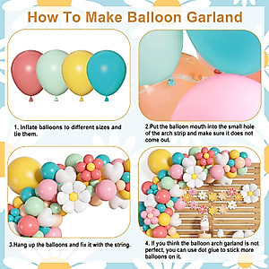 161pcs Daisy Balloon Garland Arch Kit, Pastel Groovy Flower Party Decorations with Pink Yellow Orange Blue Green Daisy Banners for Baby Shower Daisy Retro Hippie Two Groovy Boho Birthday Party Decor