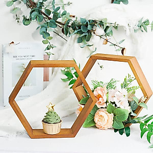 Efavormart 2 PC | 9" Tall Hexagon Rustic Wood Centerpiece | Natural Geometric Terrarium | Honeycomb Storage Shelf
