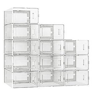 Fixwal 12pcs Shoe Storage Boxes Clear Shoe Boxes Stackable with Lids, Space Saving Shoe Holder Sneaker Display Case, Shoe Container Boxes for Closet Bedroom Bathroom