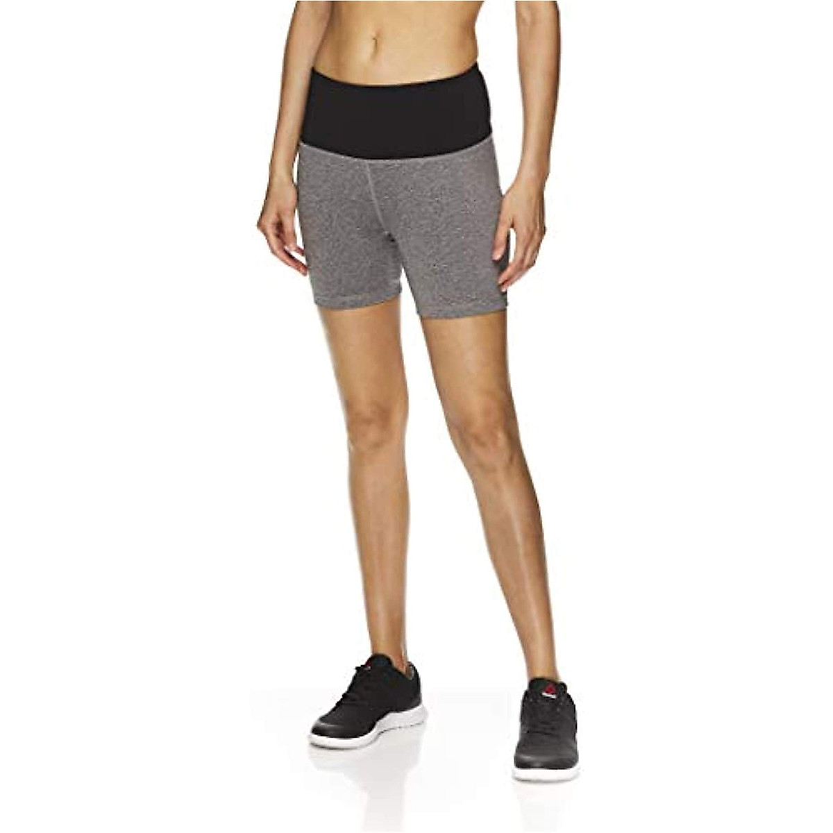 Reebok Womens Fitted Highrise Athletic Compression Shorts, Grey, Large