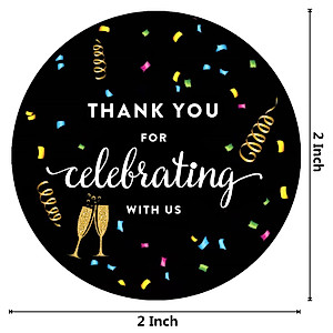 Fedyufook 2 Inch Black Thank You For Celebrationg With Us Label Stickers,Round Birthday Wedding Graduation Party Stickers,50-Pack