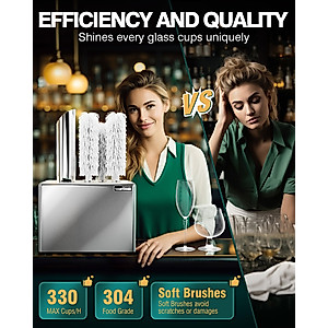 WantJoin Wine Glass Polisher Machine - 5 Brushes 330 Cups/Hour Commercial Electric Automatic Dryer with 304 Stainless Steel, 100% Cotton, 1300W High Power, 136°F Air Drying for Bar Restaurant Kitchen