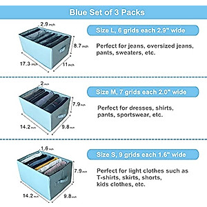 Closet Organizers and Storage, Foldable Wardrobe Clothes Organizer Blue 3-Pack(Size S M L), Good Fabric Clothes Storage Organizer Lonyork