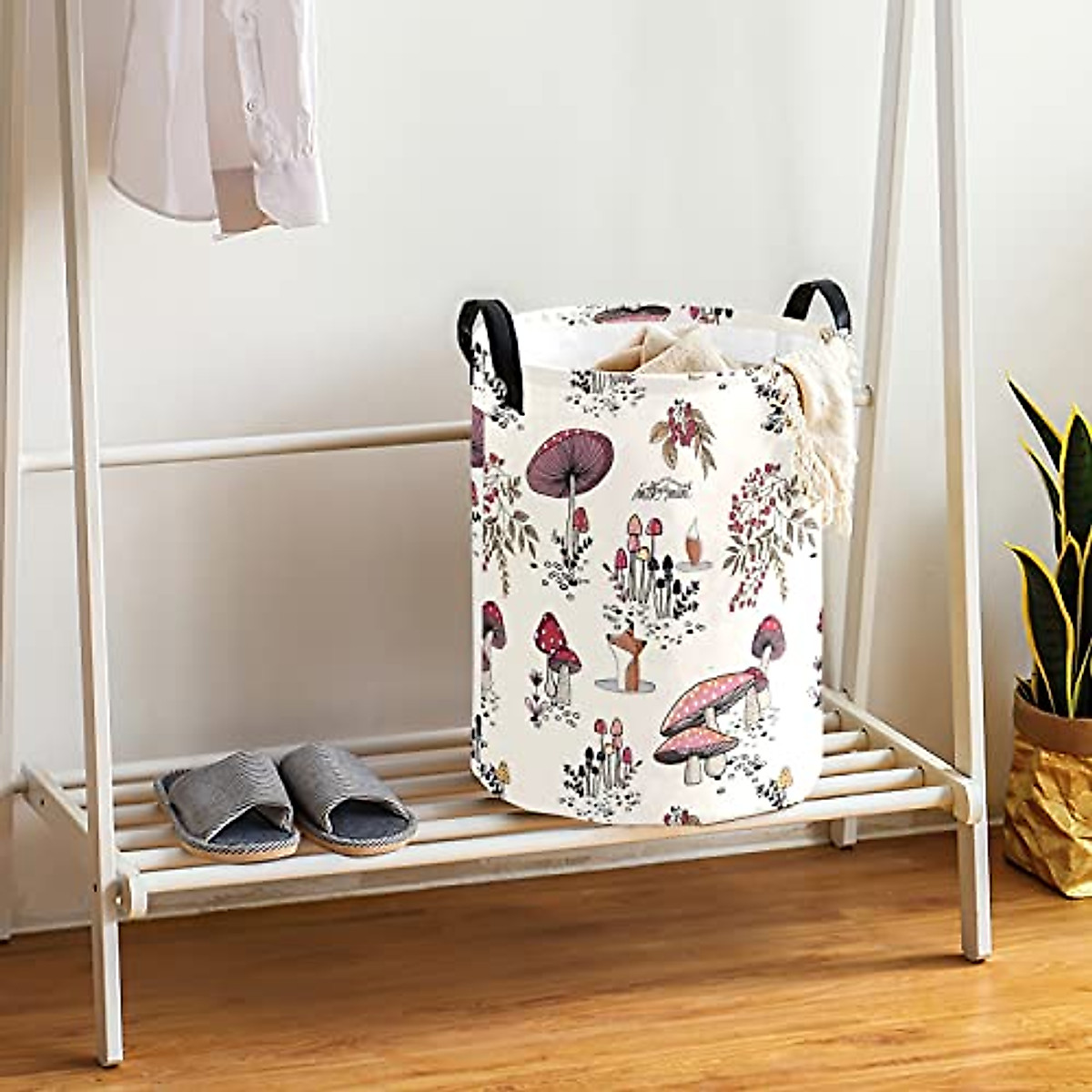 ArtToLife Mushroom Laundry Basket Waterproof Oxford cloth with Knitting Handle Collapsible Large Round Storage Dirty Laundry Hamper, Multicolored1