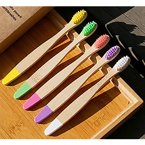 ECOPRO Kids Bamboo Toothbrushes 5 Pack Manual Toothbrush, Eco-Friendly Waterproof Wooden Handle Tooth Brushes Kit for Chidren