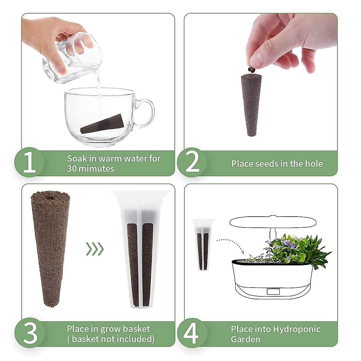 TISOHUGO 50 Pack Grow Sponges, Seed Starter Pods Growth Sponges Compatible with AeroGarden, PH-Balanced Refill Pods Gardening Accessories for Hydroponic Indoor Growing System