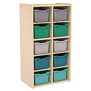 ECR4Kids Streamline 10 Cubby Tray Cabinet with Scoop Front Storage Bins, 5x2, Classroom Furniture, Contemporary