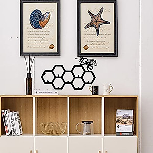 HAO Metal Bee Coat Rack Wall Mounted, Bee with Honeycomb Metal Art Wall Decor, Bee Key Rack Beehive Wall Rack for Entryway Coats Hats Keys Towels