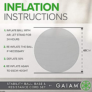 Gaiam Balance Ball, Base & Resistance Band Kit, 65cm Yoga Ball Chair, Exercise Ball with Inflatable Ring Base for Home or Office Desk, Includes Air Pump, Grey