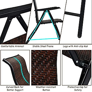Outdoor PE Rattan Folding Lounge Chair Recliner 5 Adjustable Backrest Position Solid Steel Frame Ideal For Patio Beach Balcony Backyard Pool Side Use Perfect For Family Gathering Party Outdoor Camping