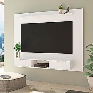 Naomi Home Zola Multi Storage Wall Media Center for up to 70 inch TVs, Entertainment Center with Storage, Floating TV Stand with 2 Sliding Doors and 2 Floating Wall Shelves, UV Painting Finish White