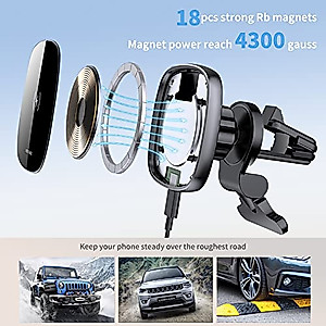 Magnetic Charger Car Vent Mount, UTOO Strong Snap Phone Holder, Easy to Intall, Fast Wireless Charge for iPhone 12 iPhone 13 iPhone 14 Series