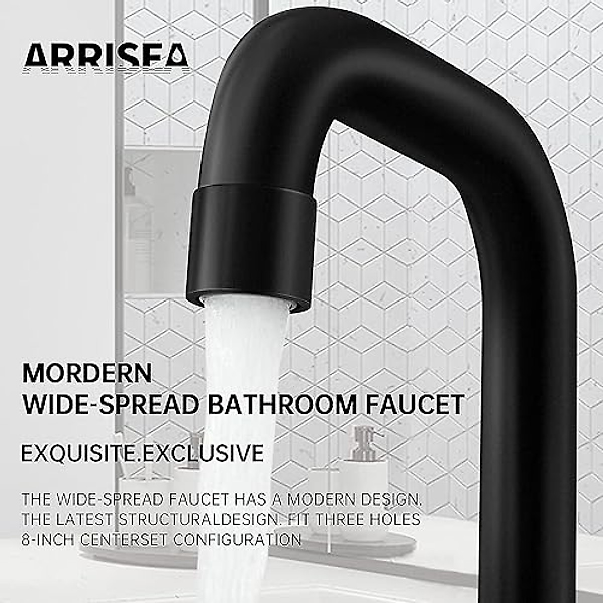 Bathroom Faucet ARRISEA Bathroom Faucets for Sink 3 Hole, Black Bathroom Faucet 3 Hole 8 Inch Widespread with Pop Up Drain, 2 Handle Faucet for Bathroom Sink, BF010-1-MB