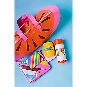 ban.do Foldable Market Tote, Reusable Grocery Bag with Shoulder Straps, Large Tote for Beach, Produce, or Shopping (Rainbow Stripe)