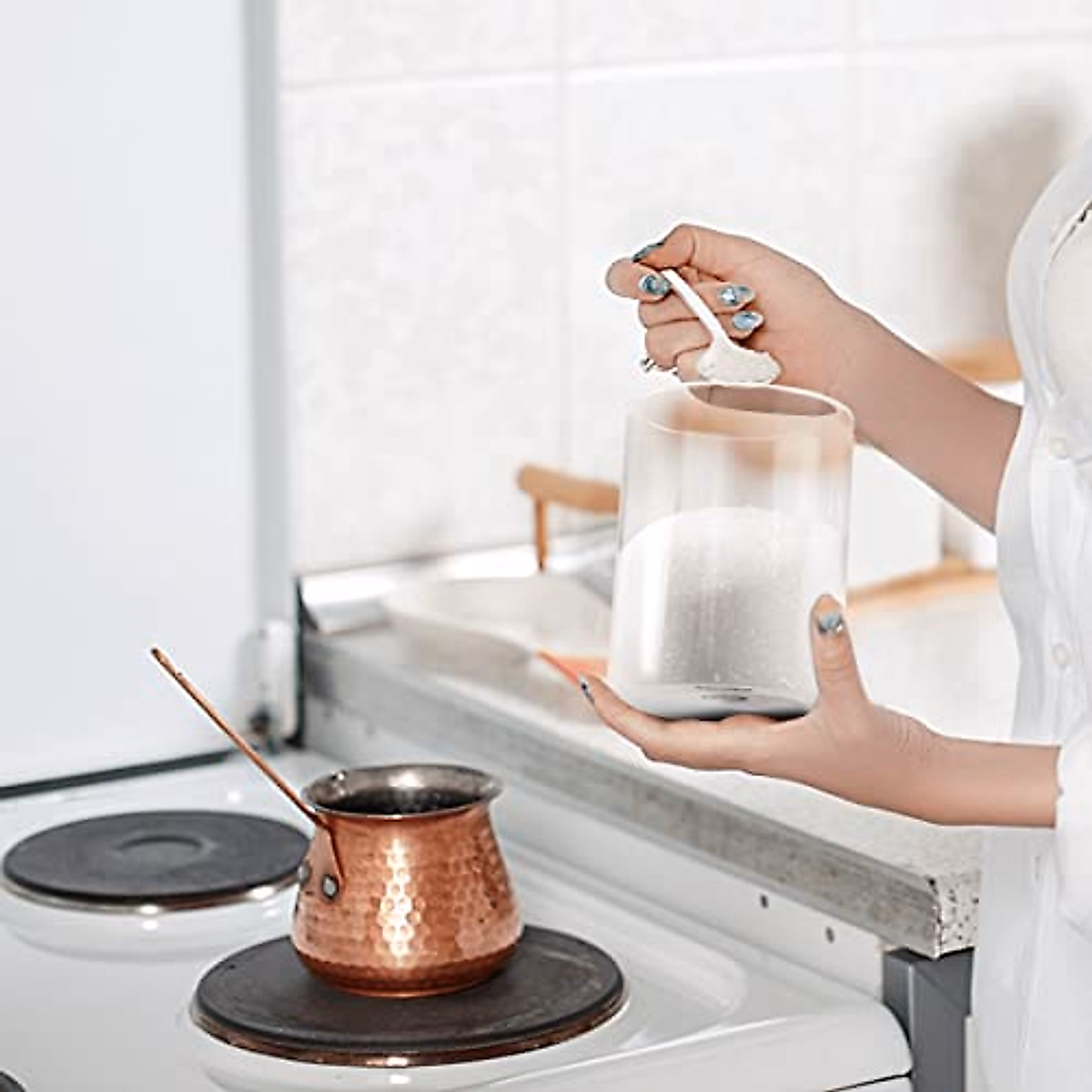 77L Sugar Bowl, Glass Sugar Bowl with Sugar Spoon and Bamboo Lid for Home and Kitchen, Elegant Design, 11.8 FL OZ (350 ML)