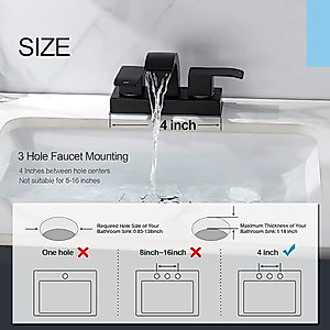 BANGPU 4 Inch Centerset Sink Faucet 3 Hole Centerset Sink Faucet 2 Handle Bathroom Basin Faucet Waterfall Lavatory Vanity Faucet 4 Inch with Pop Up Drain, Matte Black
