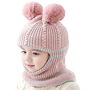 Toddler Winter Hat Baby Winter Hat Scarf Set Boys Girls Winter Hood Scarf Beanie Fleece Balaclava Earflap Skull Cap 2-5T Pink