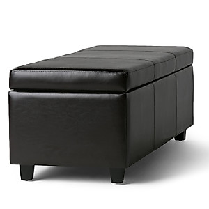 SIMPLIHOME Avalon 48 inch Wide Contemporary Rectangle Storage Ottoman Bench in Tanners Brown Vegan Faux Leather, Assembled, For the Living Room, Entryway and Family Room