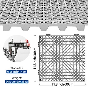ToLanbbt Modular Interlocking Cushion 12P 11.8" x 11.8" Interlocking Rubber Floor Drain Holes Non-Slip Splicing Drainage Mats for Deck, Shower, Kitchen, Drain Pool, Sauna Bath, Indoor Outdoor (Grey)