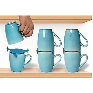 ELYPRO Coffee Mug Organizers and Storage, Kitchen Cabinet Shelf Organizer - Cupboard and Pantry Organization, Expandable Stackable Gadget for Tea Cup and Coffee Mugs, Save Space, Organize (Blue)