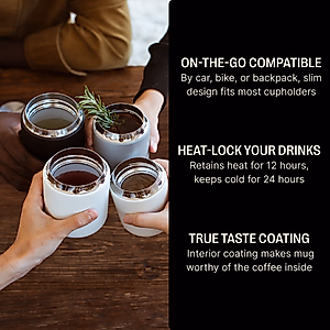 Fellow 8 oz Carter Move Travel Mug - Vacuum-Insulated Stainless Steel Travel Coffee Mug - Coffee Tumbler with Ceramic Interior and Splash Guard - Matte Black