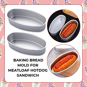 beyonday 2pcs Oval Cheesecake Pans-8.74x4.4x2.16inch, Aluminum Alloy Baking Bread Mold for Meatloaf Hotdog Sandwich, Toast Loaf Pans Cake Mold for Birthday Party Wedding Anniversary