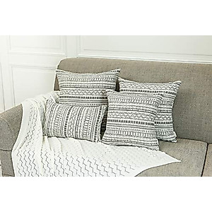 Mika Home Pack of 2 Throw Pillow Cases Decorative Pillow Covers for Home Decoration, Bohemian Striped Geometric Pattern, 22x22 Inches,Gray Cream