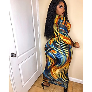 Bluewolfsea Women's Sexy Long Sleeve Printed Bodycon Mixi Dress Cocktail Party Dresses Large Brown