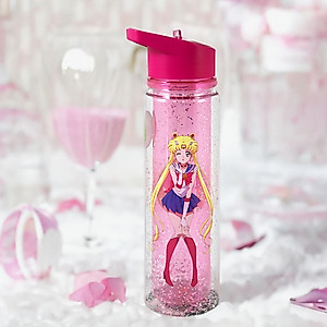 JUST FUNKY Sailor Moon Crystal Double-Walled Water Bottle | 18 oz Plastic Travel Beverage Container | Includes Glitter Wall | Home Deco | Anime Water Bottle | Officially Licensed