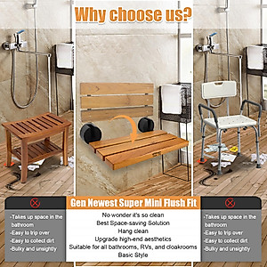 20" Folding Teak Shower Seat Wall Mounted,Fold Down Shower Seat,Foldable Shower Bench,Home Care Teak Shower Seat Bench for Inside Shower,Folding Shower Seat Bench,Wall Mount Shower Seat Bench Chair