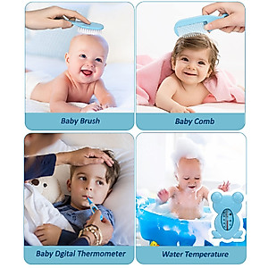 Baby Healthcare and Grooming Kit, Electric Safety Nail Trimmer Baby Nursery Kit, Newborn Care Kits with Hair Brush Comb for Newborn Infant Toddlers Baby Boys Girls Kids, Baby Shower Gifts (Blue)