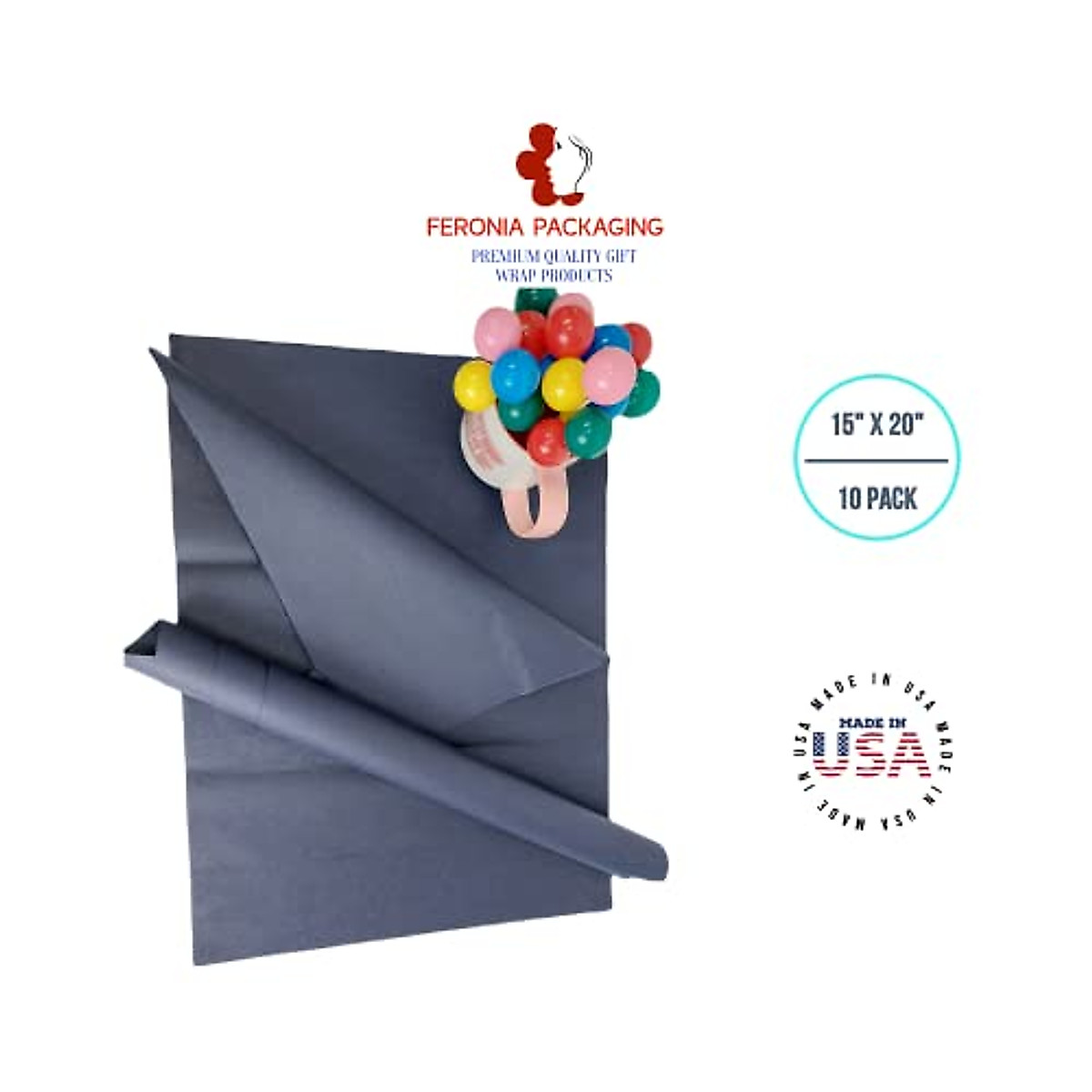 Navy Blue Tissue Paper Squares, Bulk 10 Sheets, Premium Gift Wrap and Art Supplies for Birthdays, Holidays, or Presents by Feronia packaging, Large 15 Inch x 20 Inch Made in USA