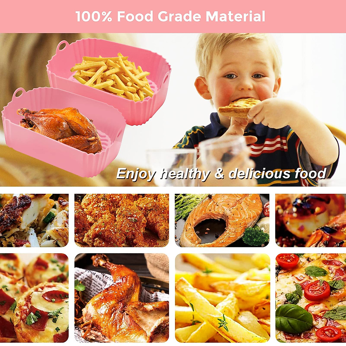 Air Fryer Silicone Pots, 2 Packs Food Grade Reusable Heat Resistant Easy Cleaning Silicone Air Fryer Liner Basket Bowl Accessories for Ninja Foodi Dual DZ201 DZ401 DZ550 8 QT 10 QT Air Fryer