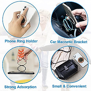 Cellphone Ring Holder Finger Kickstand, Foldable 360° Rotation Cell Phone Stand for Desk, Magnetic Car Mount, Metal Multi-Angle for Phone Back Grip Compatible with iPhone, iPad (Rose Gold)