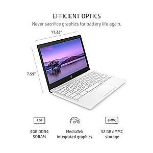 HP Chromebook 11-inch Laptop - Up to 15 Hour Battery Life - MediaTek - MT8183 - 4 GB RAM - 32 GB eMMC Storage - 11.6-inch HD Display - with Chrome OS™ - (11a-na0021nr, 2020 model, Snow White)