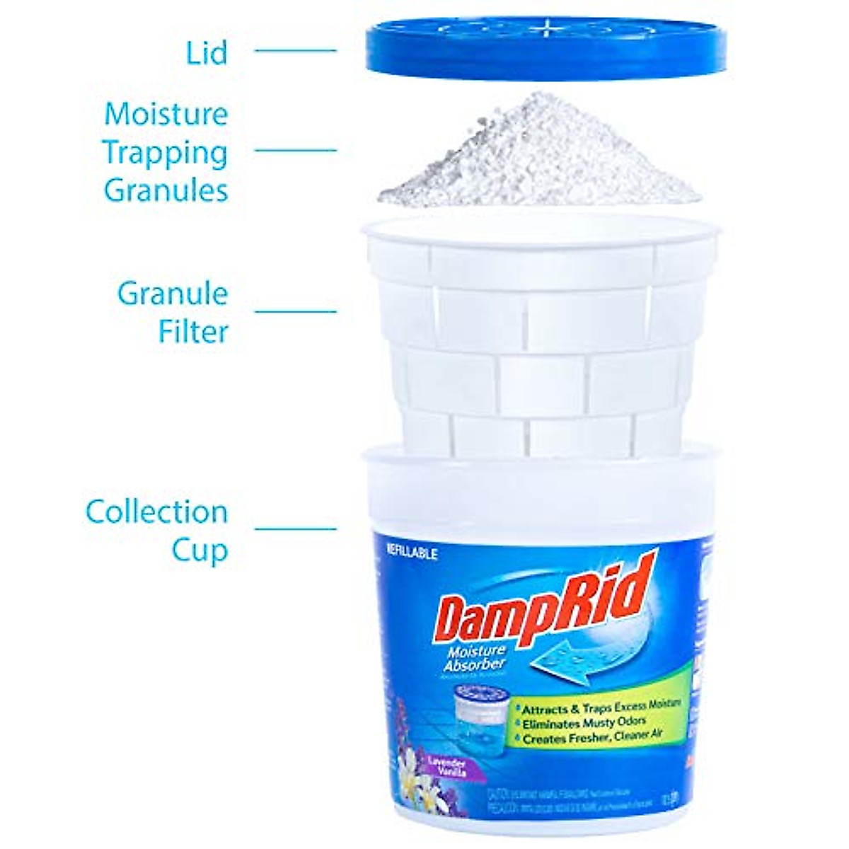 DampRid Lavender Vanilla Refillable Moisture Absorber - 10.5oz cups - 2 pack – Traps Moisture for Fresher, Cleaner Air