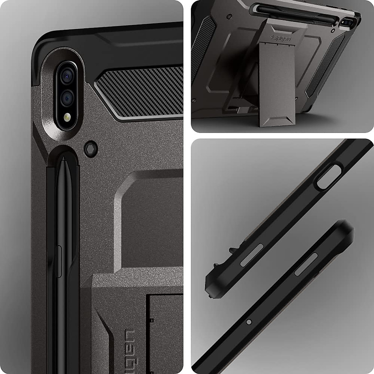 Spigen Tough Armor Pro Designed for Galaxy Tab S8 Plus Case (2022) / Galaxy Tab S7 Plus Case (2020) with S Pen Holder - Gunmetal