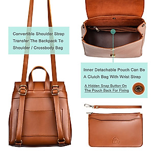 SUNLIGHT LEAVES Simple Vegan Leather Flap 3 Way Convertible Backpack For Women Classic Vintage Faux Leather Fashion Daypack (Light Brown)