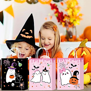 Keioy Halloween Paper Gift Bags 24 Pack, Halloween Themed Treat Bags with 4 Unique Designs (6 Pcs Each) for Happy Boo Day, Pumpkin Gifts, Ghost Party Favors, Perfect Halloween Goody Bags for Parties