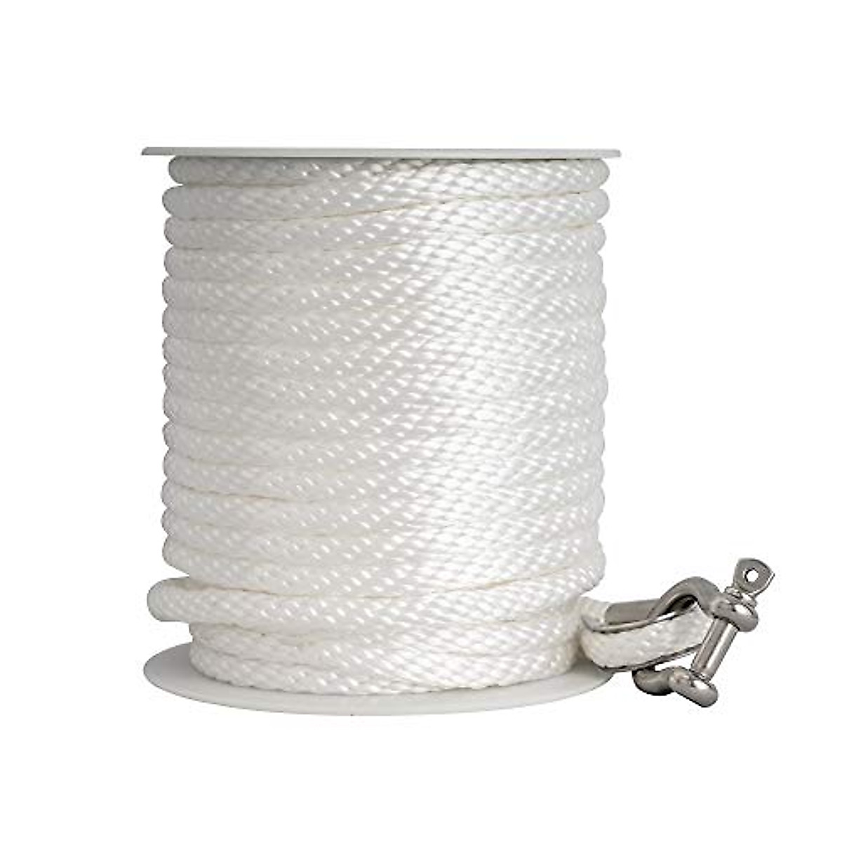 Young Marine Premium Solid Braid MFP Anchor Line Braided Anchor Rope/Line 3/8 Inch 100FT with Stainless Steel Thimble & Shackle (3/8" x 100', White)